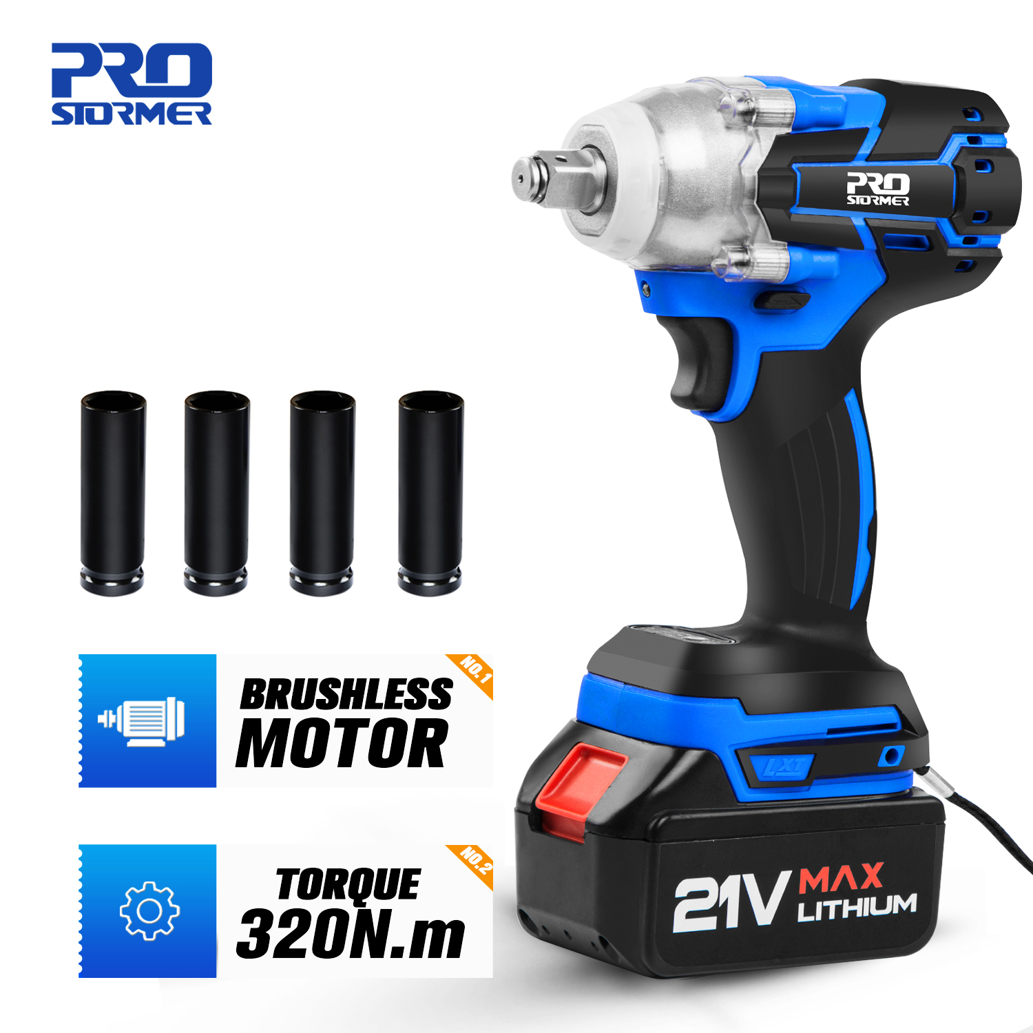 Electric Impact Wrench 21V Brushless Wrench Socket 4000mAh Li-ion ...