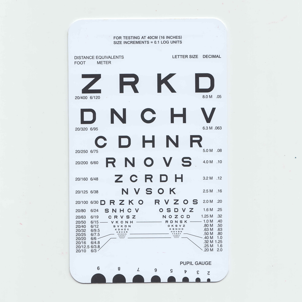 Optometric 40cm or 16 Inch Near Vision Test Cards Logmar Ophthalmic ...