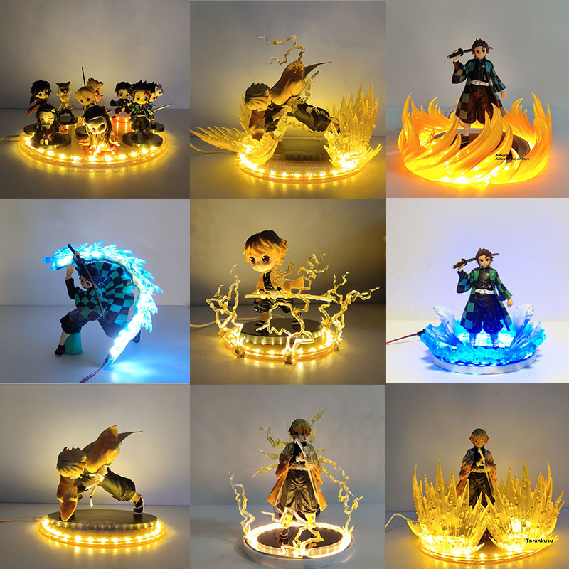 Demon Slayer Figurine Nezuko Zenitsu Tanjirou Giyuu Inosuke Q Ver. Action Figures Toys with LED ...