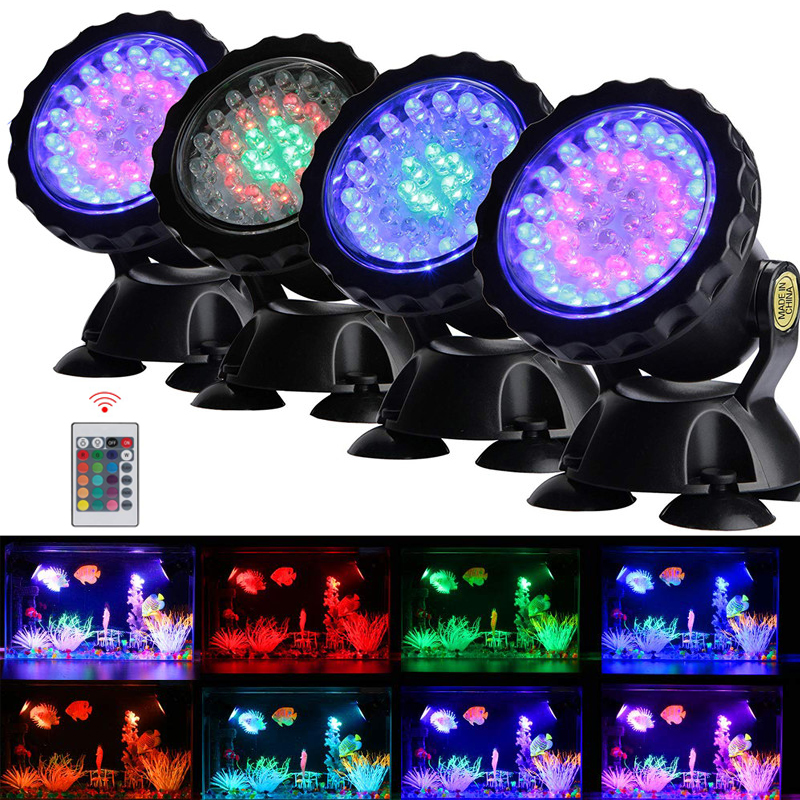 36 LED RGB Submersible Pond Spotlight Remote Control Garden Landscape ...