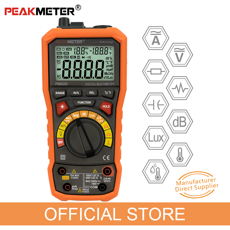 PEAKMETER PM8229 5 in 1 Auto Digital Multimeter With Multi-function Lux ...
