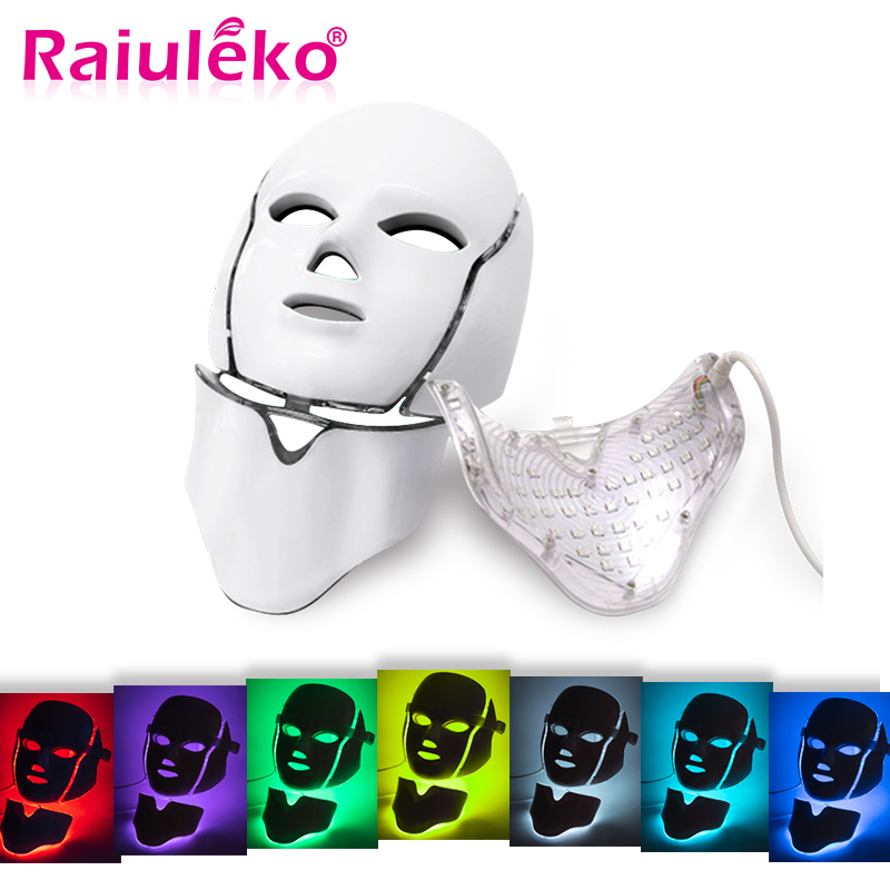Raiuleko 3/7 Color Photon Electric LED Facial Mask with Neck Skin ...