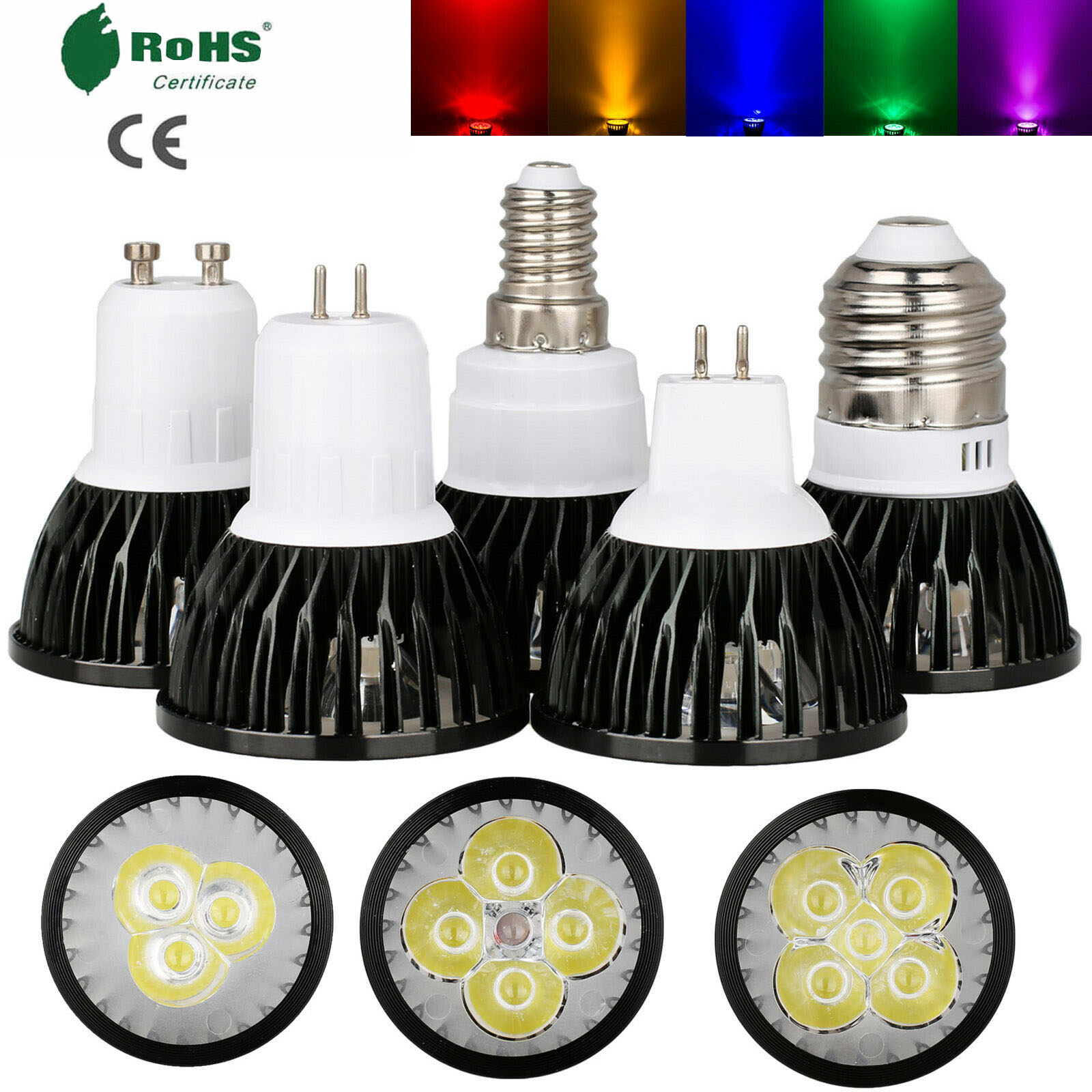 Red Yellow Blue Green LED Bulb Spotlight GU10 MR17 GU5.3 E27 E12 Bright ...