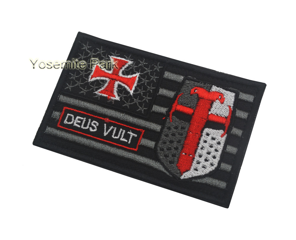 cross templar crusader Patches deus vult US FLAG Military Tactical ...