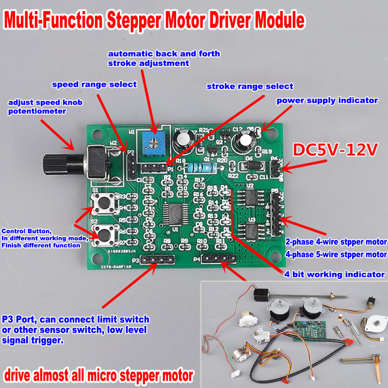 Micro Stepper Motor Control Module Board DC 5V-12V 6V 2-phase 4-wire 4 ...