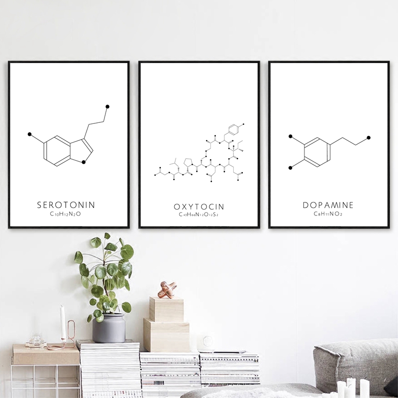 Oxytocin & Dopamine Line Drawing Poster Molecule Serotonin Wall Art ...