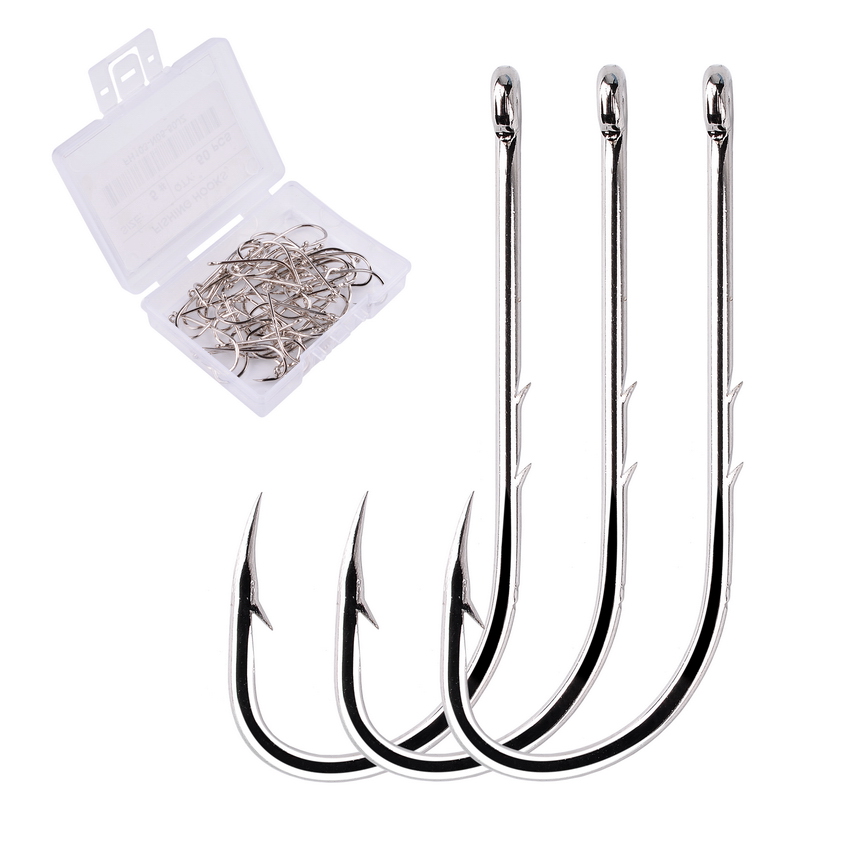 50pcs/Box Long Shank Fishing Hook 1#-10# High Carbon Steel Sharp Barbed ...