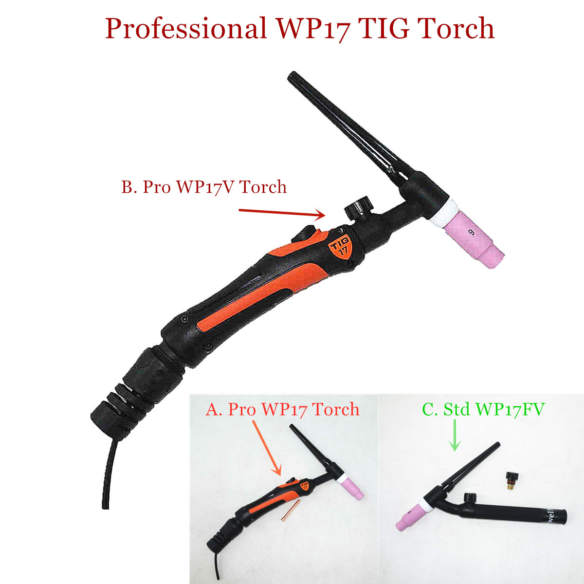 Professional WP17 TIG Torch 150A GTAW Tungsten Welding Gun Argon Air ...