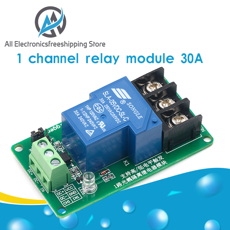 ONE 1 channel relay module 30A with optocoupler isolation 5V 12V 24V supports high and low ...