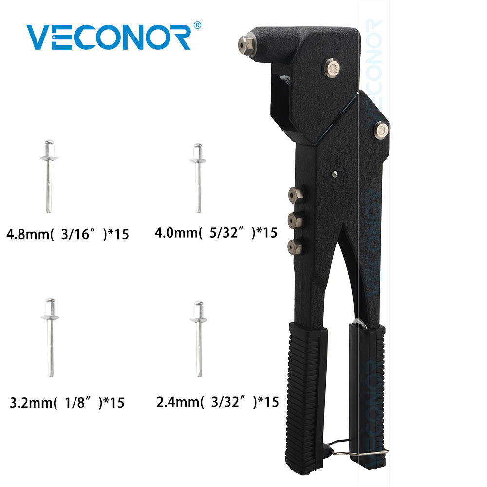 3 Angles Rivet Gun with Swivel Head 60pcs Aluminum Rivets ...