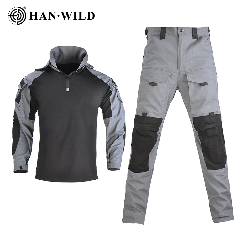 HAN WILD Hooded Tactical Suit Camo Uniform Military Shirt + Pants Army ...