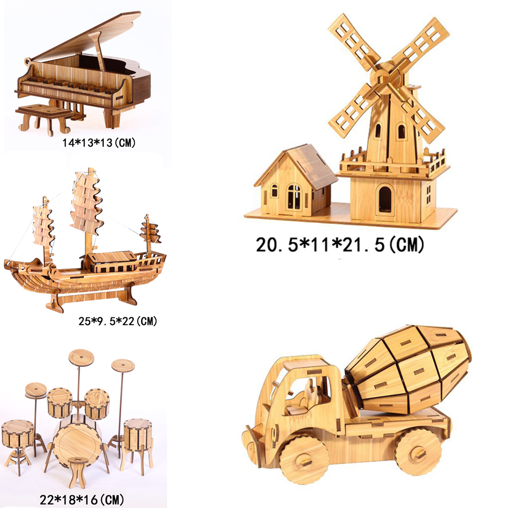 Laser Cutting 3D Wooden Bamboo Puzzle Ship Piano Eiffel Tower DIY Model ...
