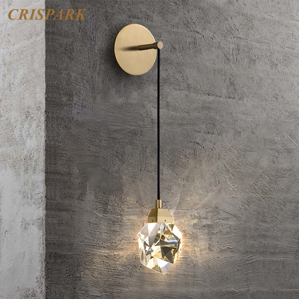 Modern Single Pendant Wall Lamp LED Nordic Brass Finish Clear Crystal ...