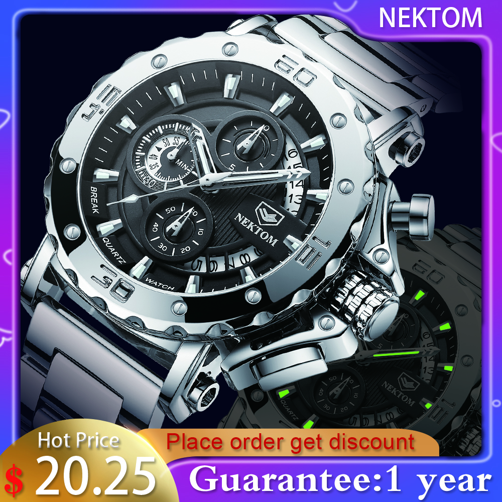 NEKTOM Men's Watches Quartz Watch Waterproof Watches Steel Strap ...