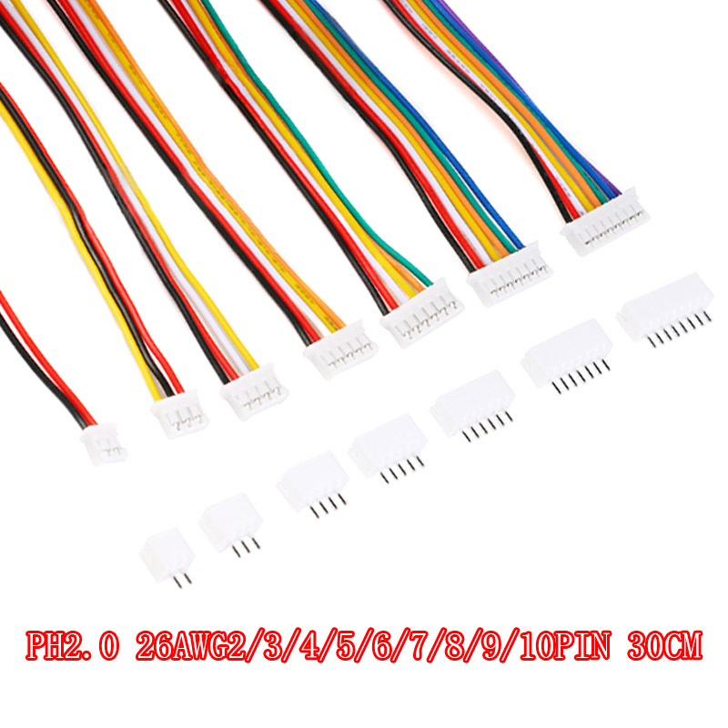 10Sets Micro Mini JST 2.0 PH Connector Male Female 2/3/4/5/6/7/8/9/10-Pin Plug With Wires Cables ...