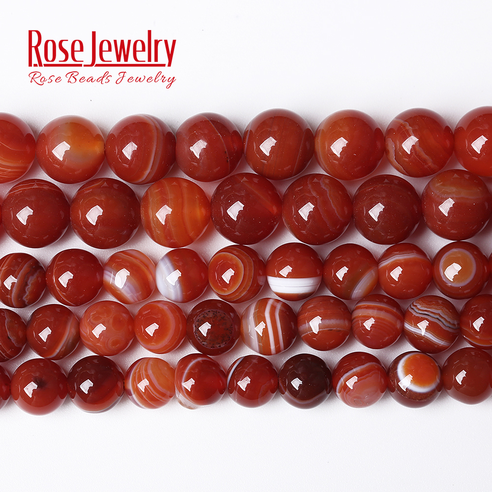 Natural Stone Red Striped Onyx Agates Round Loose Beads 15" Strand 4 6 ...