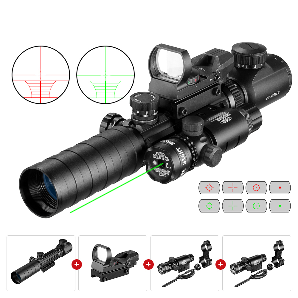3-9X32EGC Tactical Optic Red Green Illuminated Riflescope Holographic ...