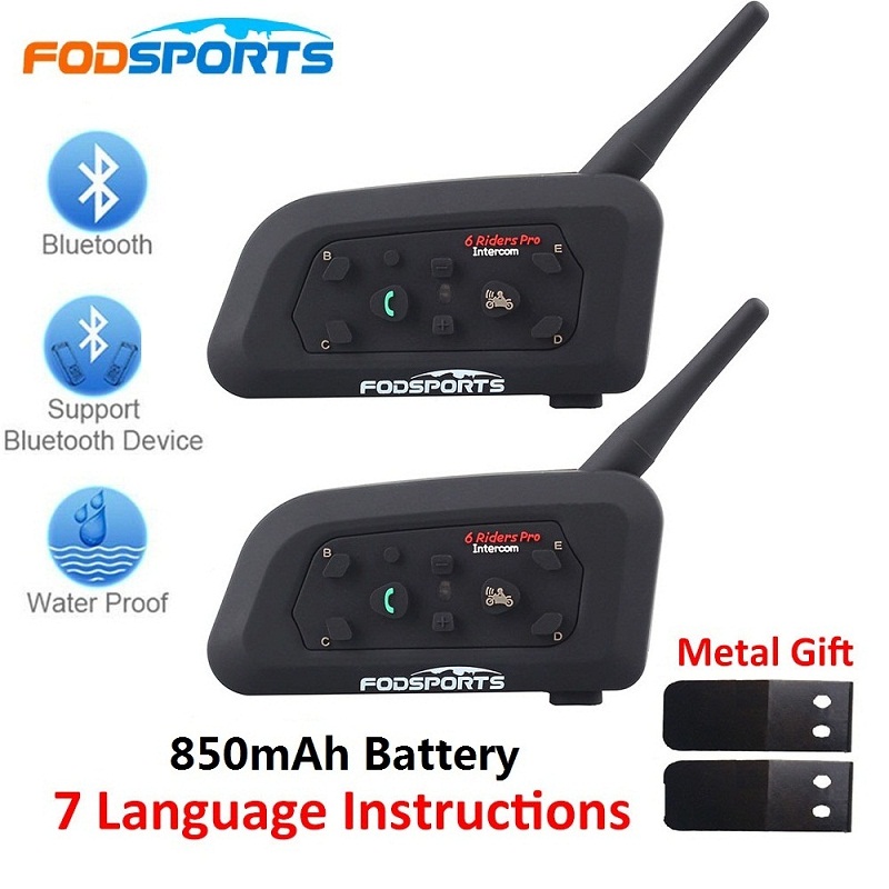 Fodsports 2pcs V6 Pro Intercom Motorcycle Bluetooth Helmet Headset 6 ...