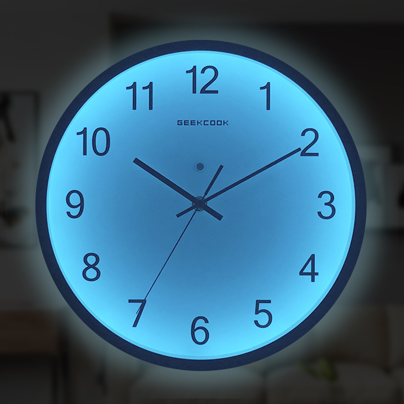 Luminous Wall Clock Large Number Hanging Clocks Quiet Dark Glowing Wall ...