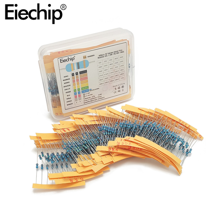 1/4W 30 values Metal Film Resistor assortment Kit 10R-1M Resistor Pack ...