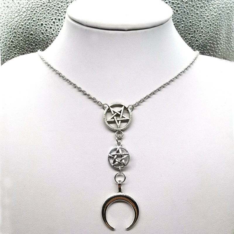 Crescent Moon Necklace, Moon Priestess, Inverted Pentagram, Upside Down ...