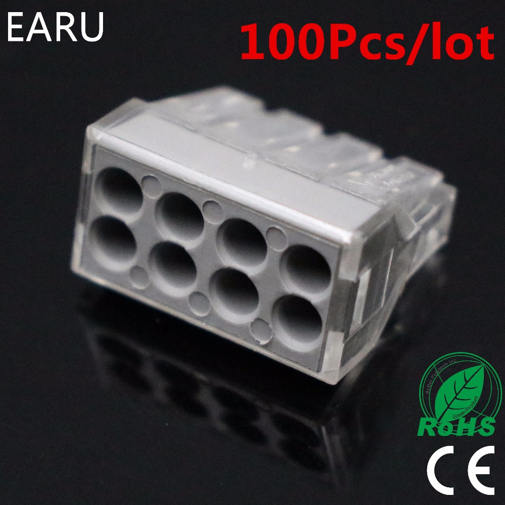 100pcs PCT-108 Push wire wiring cable connector 8 pin conductor ...