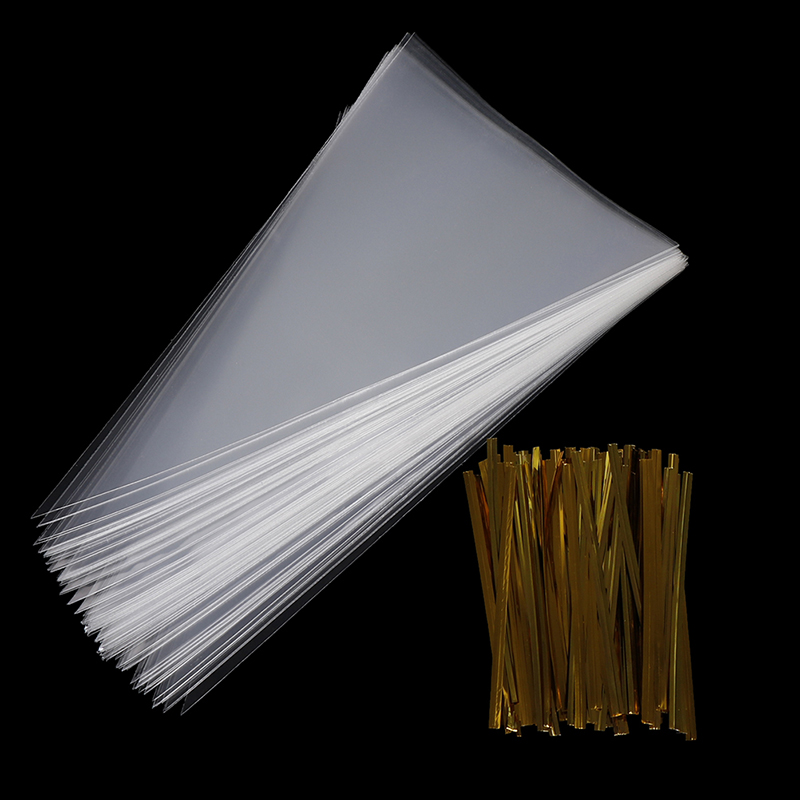 100PCS Clear Plastic Cone Shape Cellophane Bags Transparent Candy Bag ...