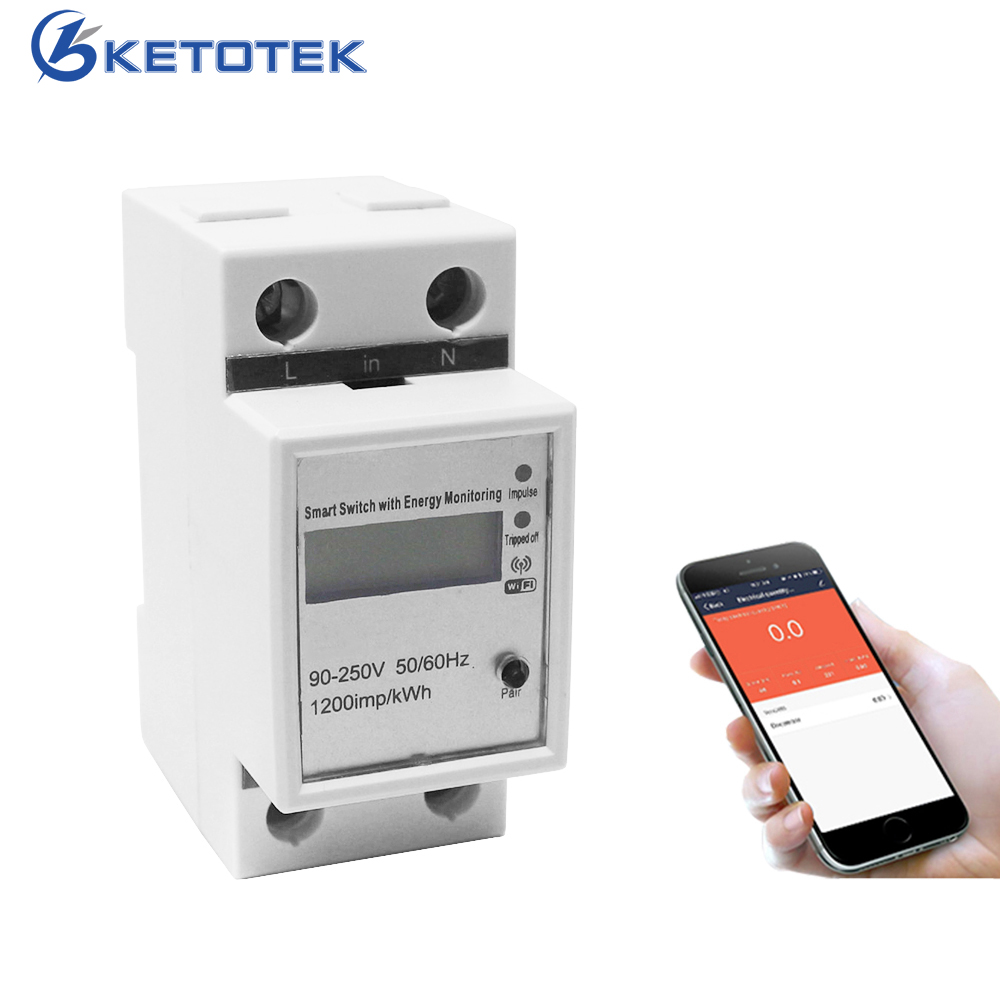 Single Phase Din Rail WIFI Smart Energy Meter App Remote Control 220V ...
