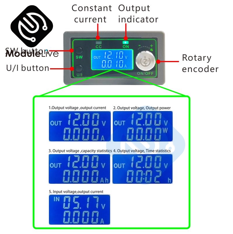 DC 50V 5A Digital Step-down Adjustable Constant Voltage Current LCD ...