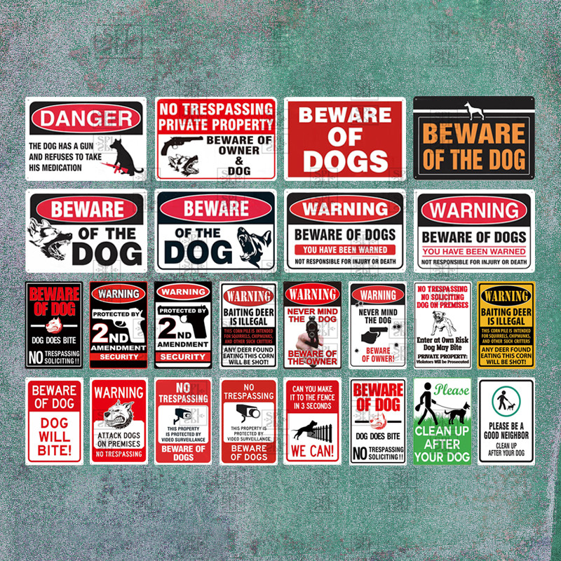 WARNING BEWARE THE DOG Retro Metal Warning Sign Outdoor Farm Trunk ...
