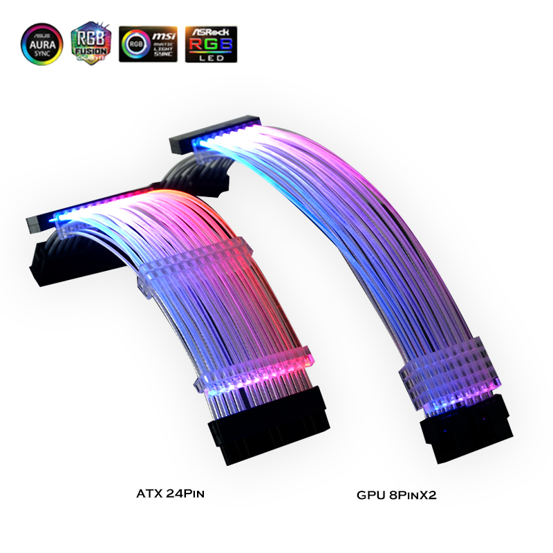 PSU Extension Cable RGB, ATX 24Pin GPU 8Pin Streamer PCI-E 6+2P Dual ...