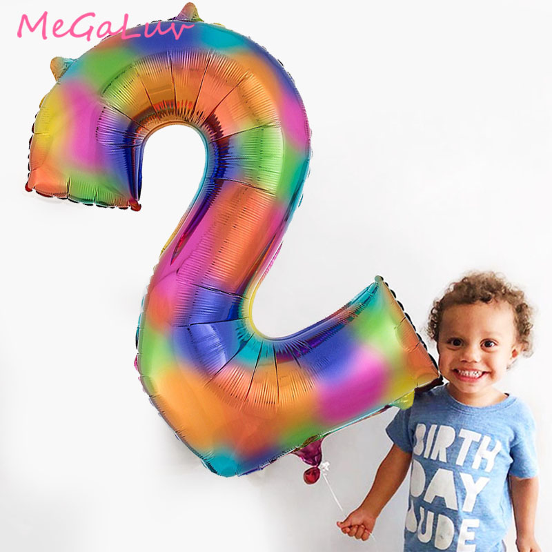 40inch Large Rainbow Number Balloons Digital Foil Ballons 2nd Birthday ...