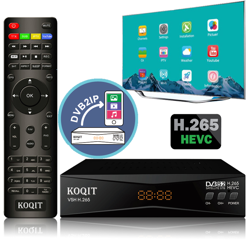 Koqit V5H H.265 HEVC DVB S2 Satellite Receiver Mirror Receptor DVB-S2 Satellite TV Receiver IPTV ...