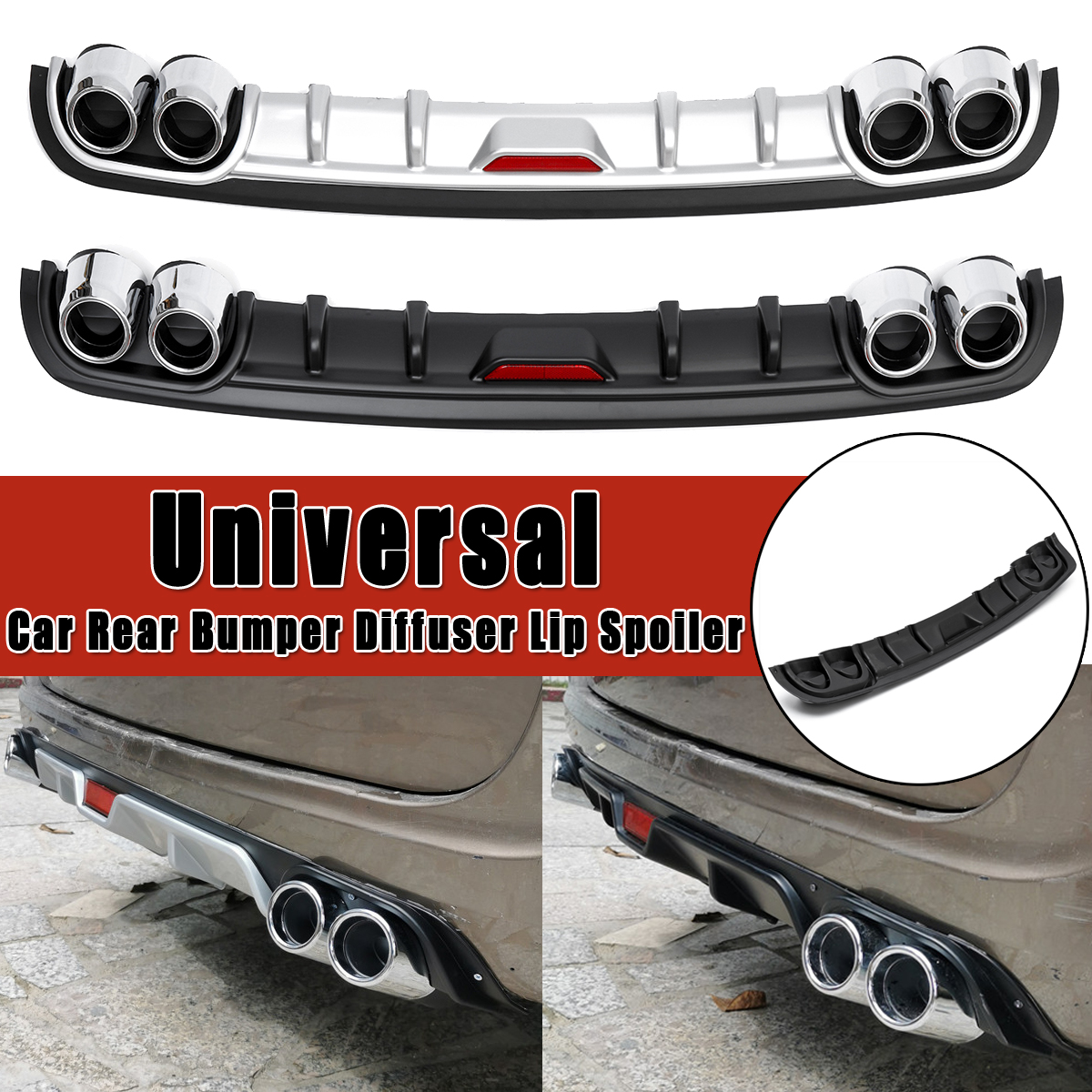 Universal Car Rear Bumper Diffuser Lip spoiler Canard Black ABS Plastic ...