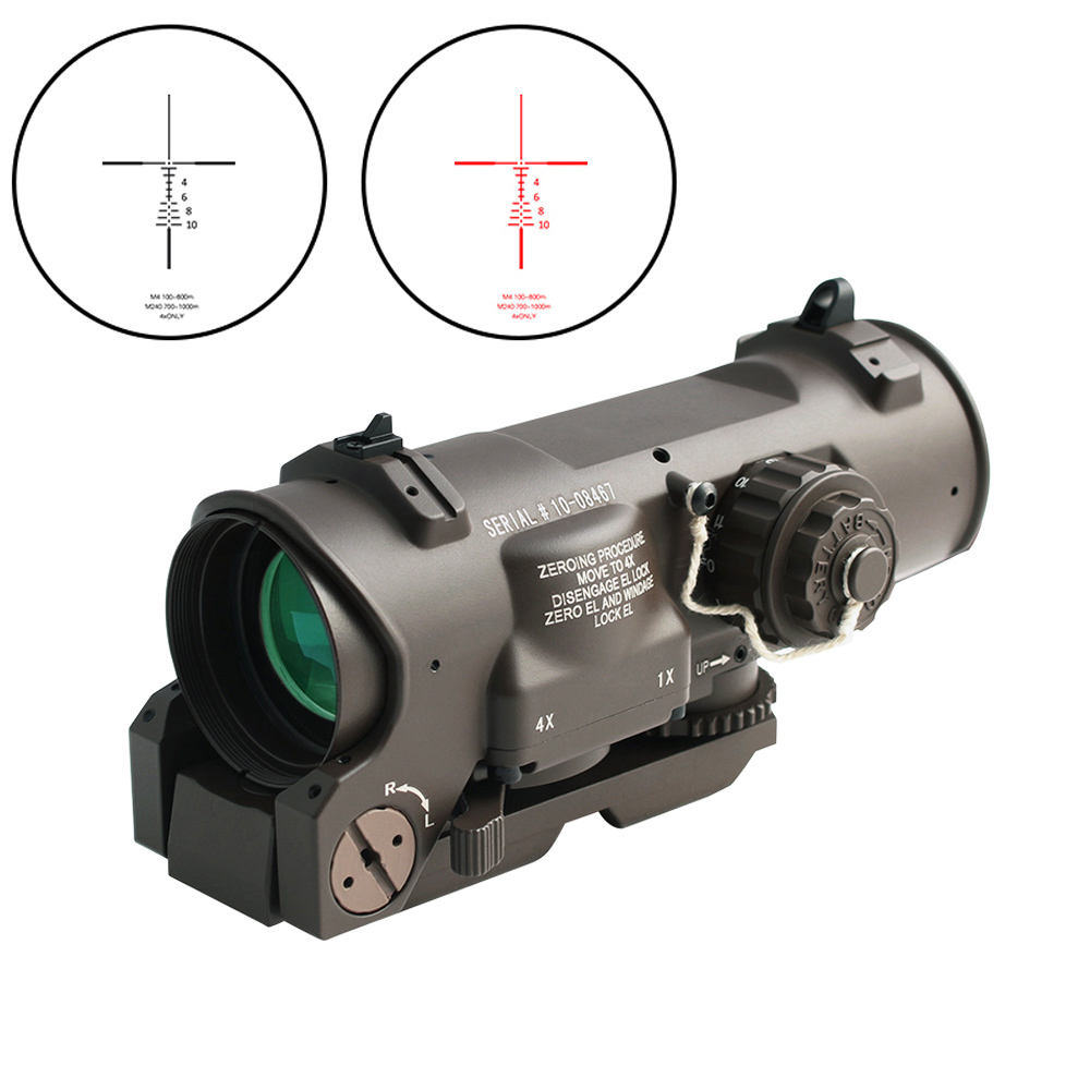 Tactical Rifle Scope 1x-4x Fixed Dual Purpose Scope Red illuminated Red ...