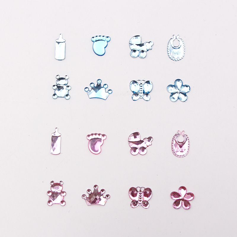 8Styles of 100 pcs Acrylic Pink Blue Mix Designs Party DIY Decoration ...
