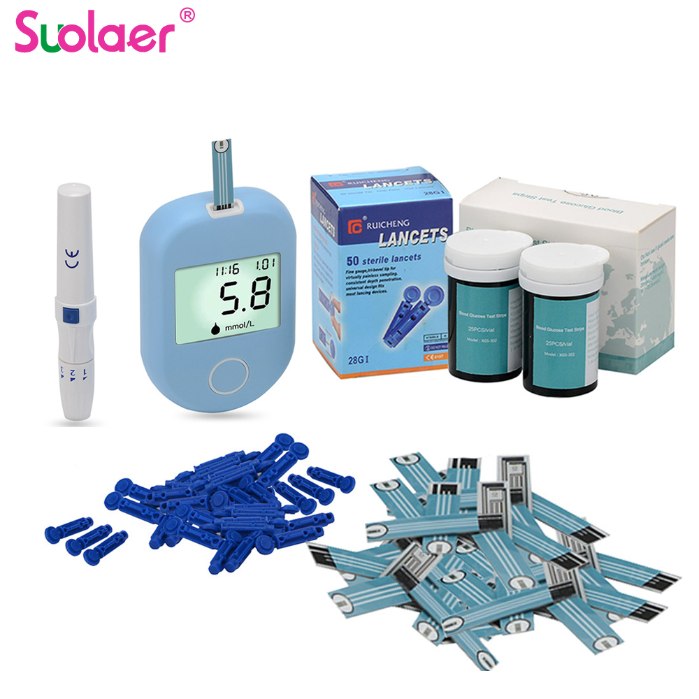 Medidor de glucosa en sangre médica y tiras de prueba y lancetas Kits ...