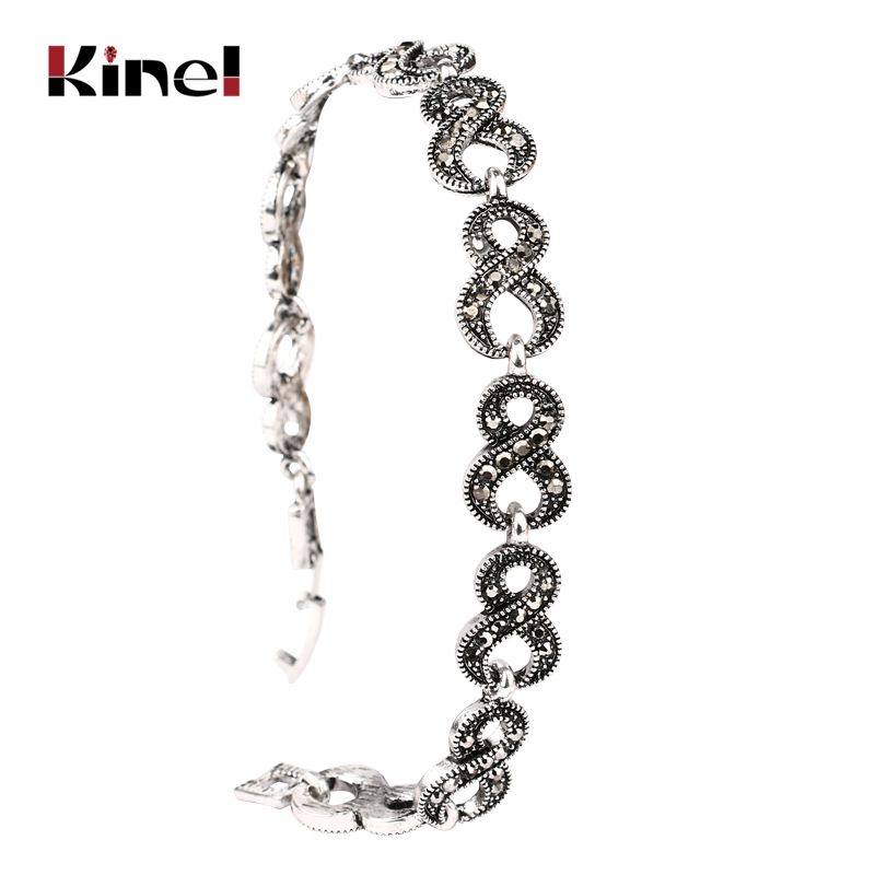 Kinel-pulsera de cristal gris para mujer, joyería de cristal gris, Color plata, Retro ...