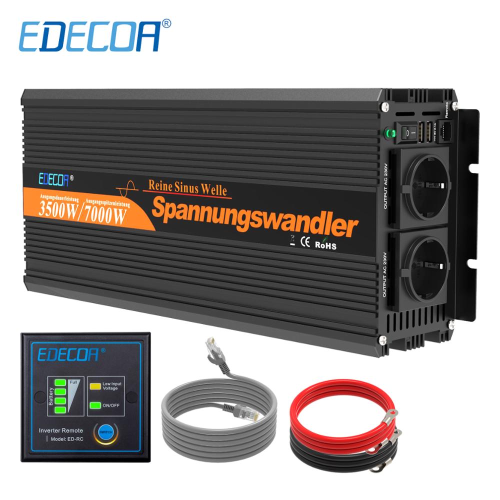 Инвертор EDECOA 3500W 7000W DC 12V AC 220V 230V 240V, чистая Синусоидальная волна с 5V 2.1A USB ...